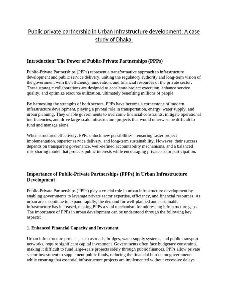 Public Private Partnership In Urban Infrastructure Development Sadid Pdf Public Private