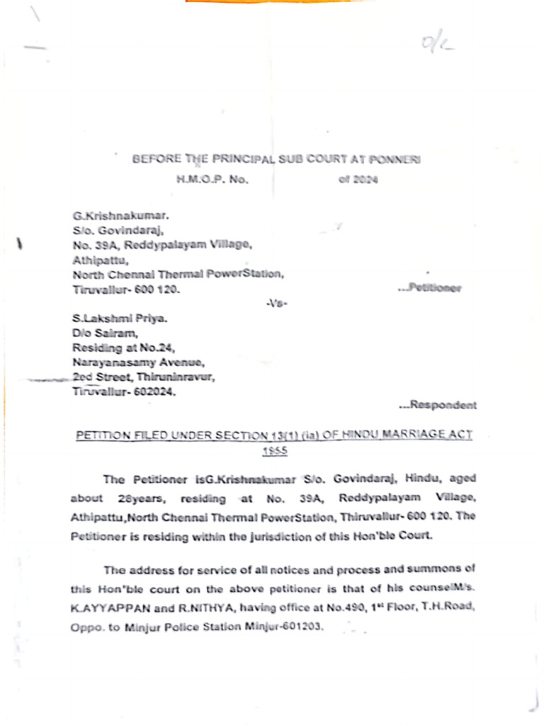 Divorce Petition Lakshmi Priya Ponneri | PDF