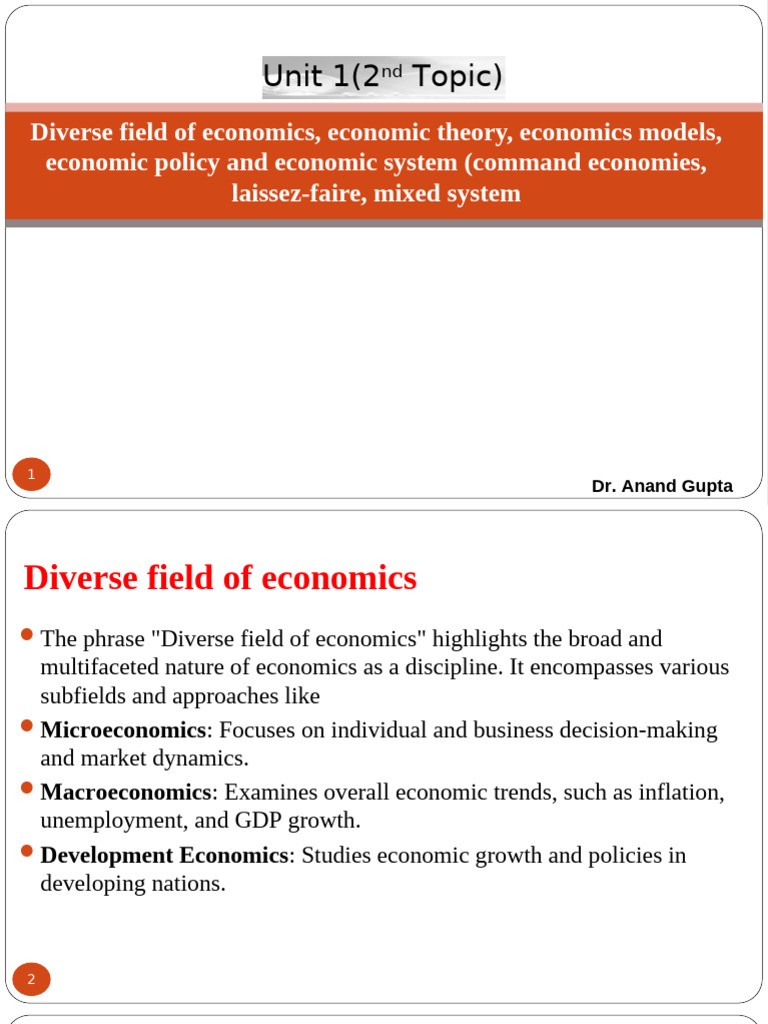 Unit-1.2 Diverse Field of Economics, Economic Theory, Economics Models ...