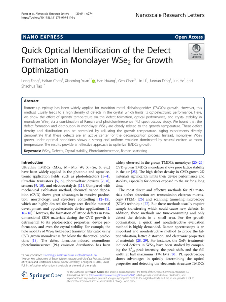 Quick Optical Identification of The Defect Formation in Monolayer WSe2 ...