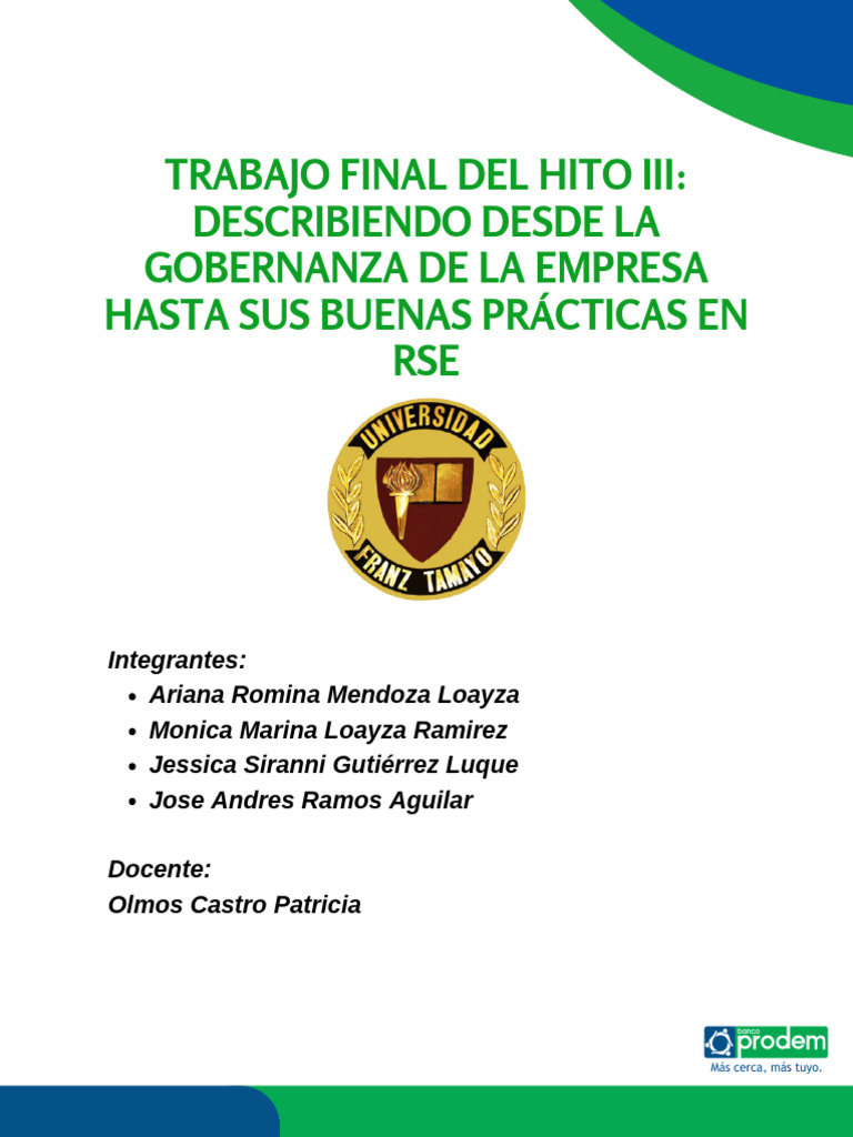 Trabajo Final Hito 3 Banco Prodem | PDF