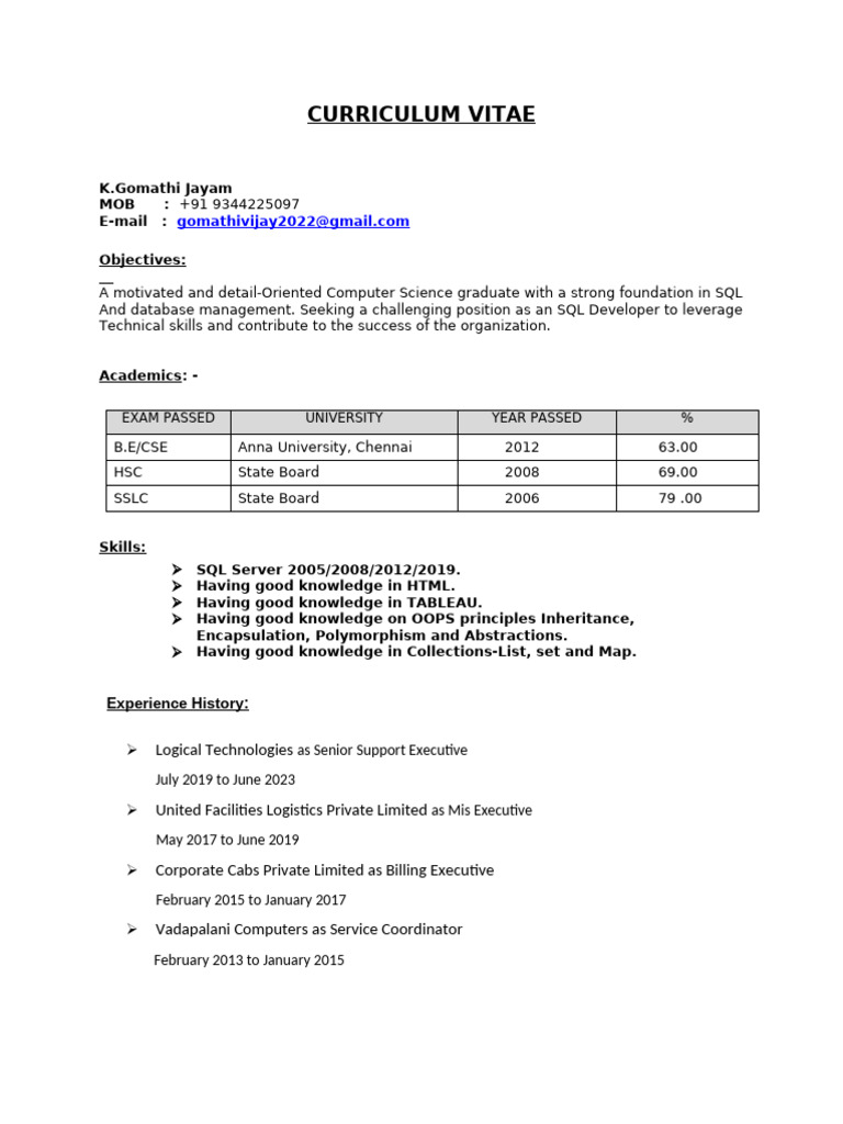 Gomathi Resume.29.01.2025 | PDF | Knowledge | Cognition