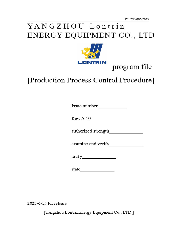 Production Process Control Procedure | PDF | Warehouse | Business