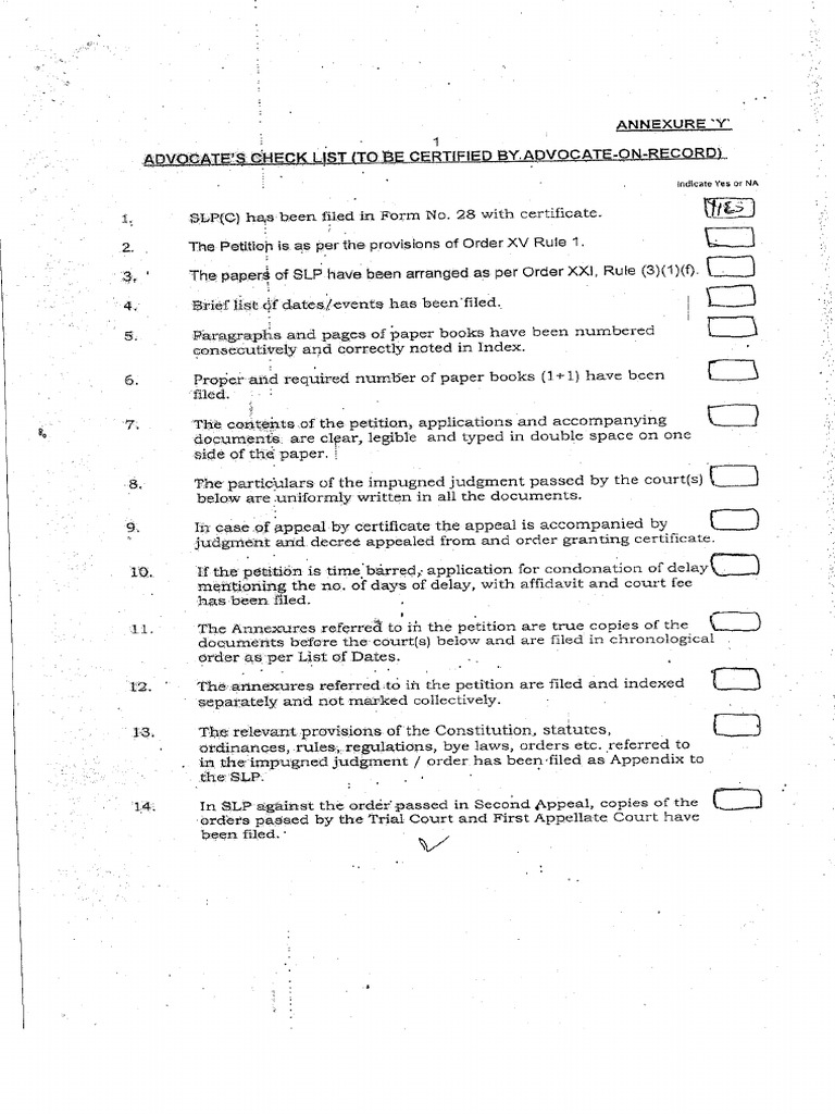 Advocate Check List Supreme Court | PDF
