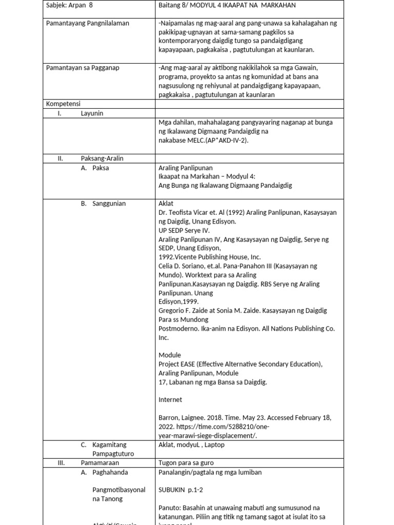 ARPAN 8 DLL Q4 MODYUL 4 | PDF