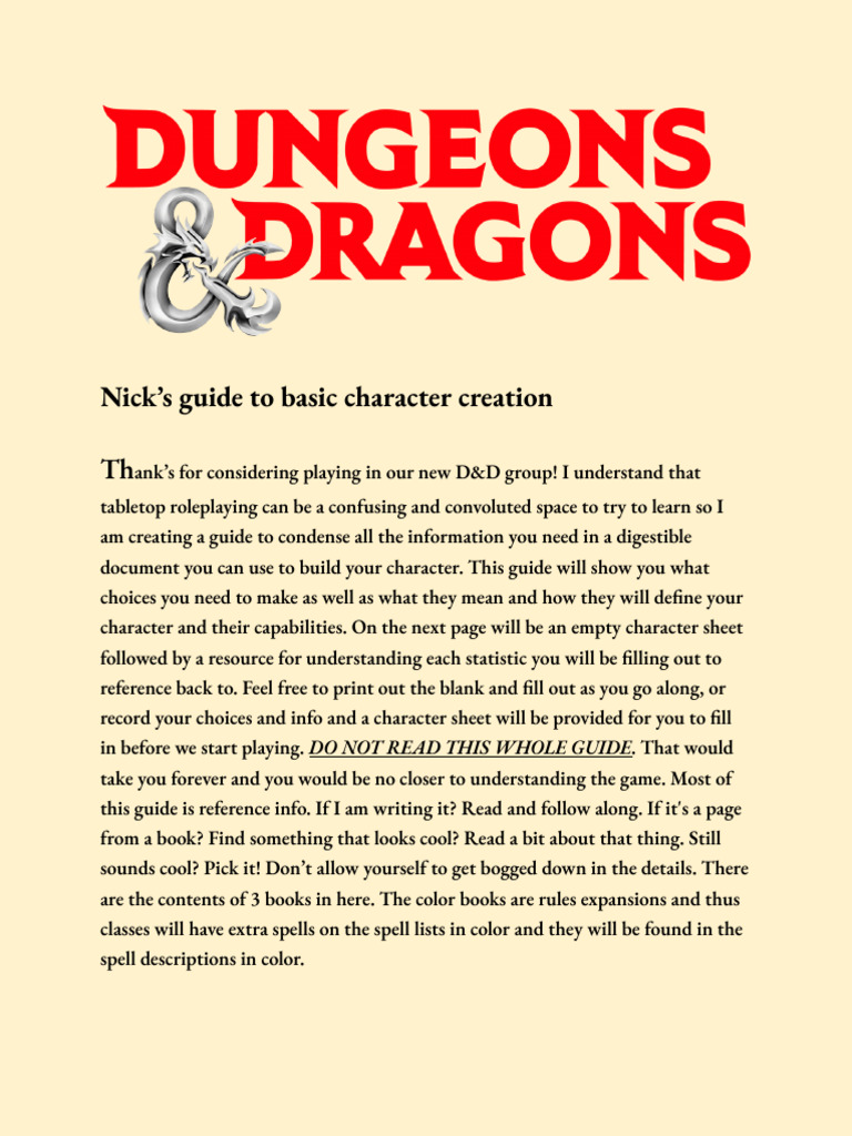 Character Creation Guide | PDF | Role Playing Games | Tabletop Games