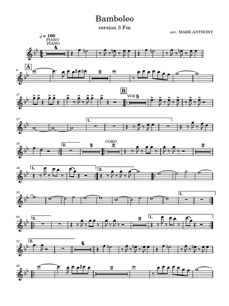 Bamboleo Sheet Music for Piano | PDF