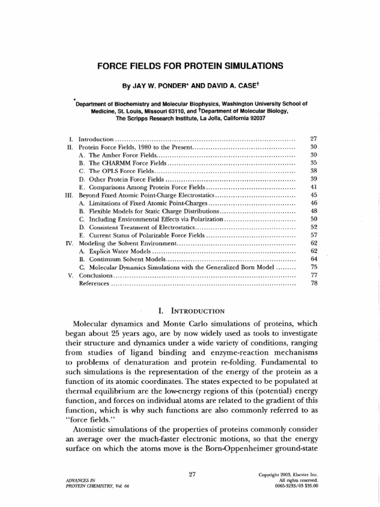 Force Fields For Protein Simulations | PDF | Force Field (Chemistry ...