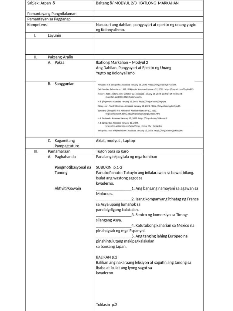 Arpan 8 DLL Q3 Modyul 2and3 | PDF