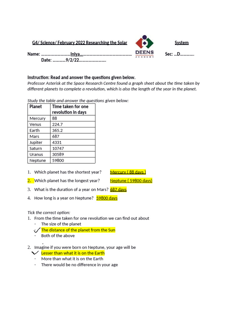 Assignment - 24 Researching The Solar System | PDF