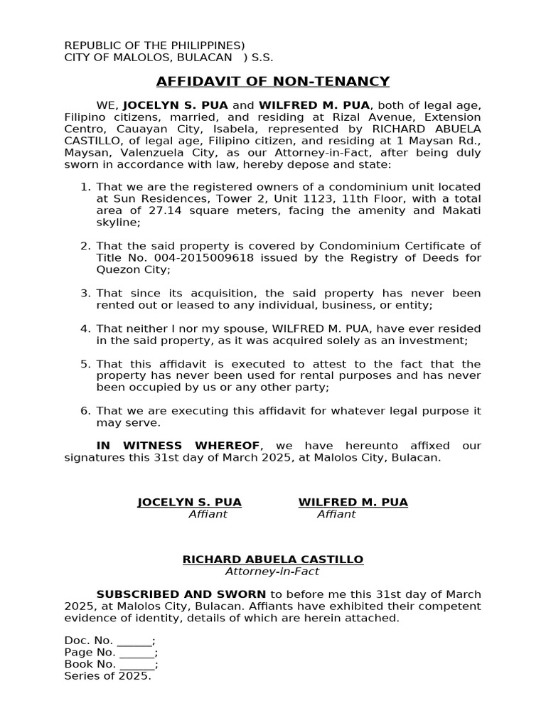 Affidavit of Non-Tenancy | PDF