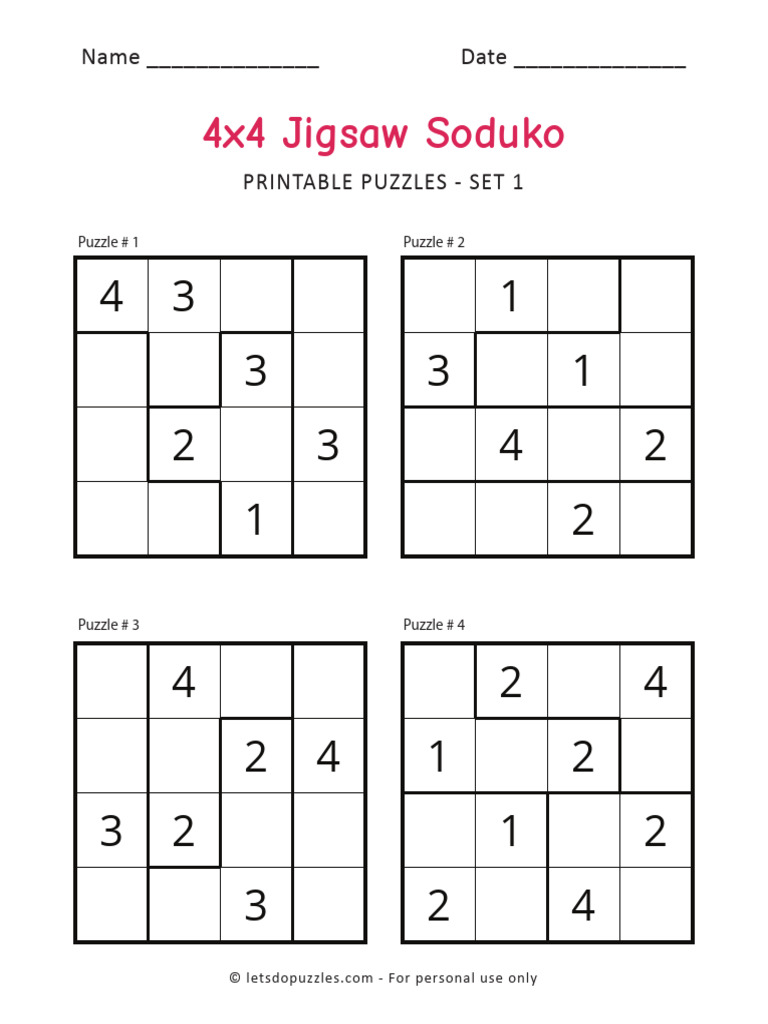 4x4 Jigsaw Sudoku Set 1 | PDF