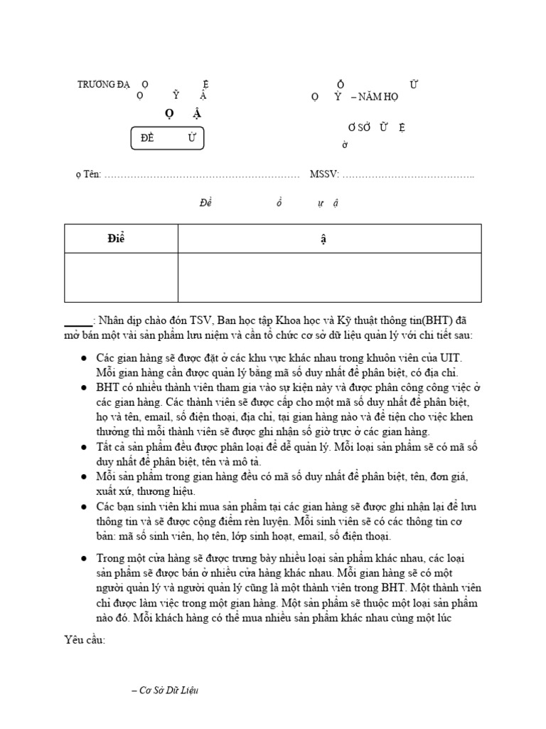 ĐỀ THI THỬ GK CSDL 2022 - 2023 | PDF