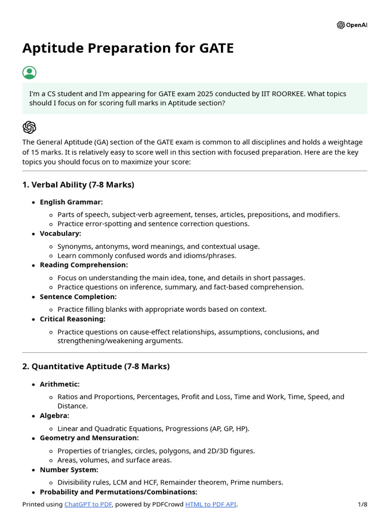 Aptitude Preparation For GATE | PDF | Computer Engineering | Computer Science