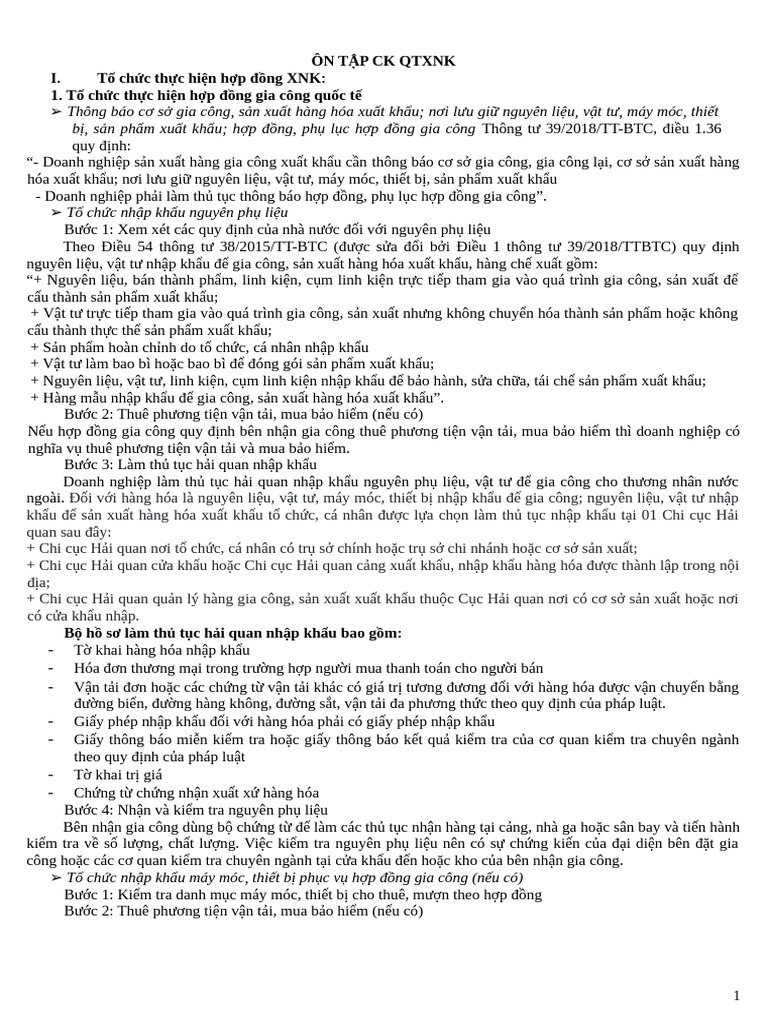 Đề cương ôn tập XNK | PDF