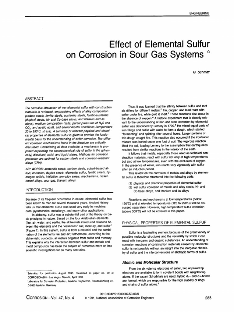 Effect of Elemental Sulfur On Corrosion in Sour Gas Systems | PDF ...