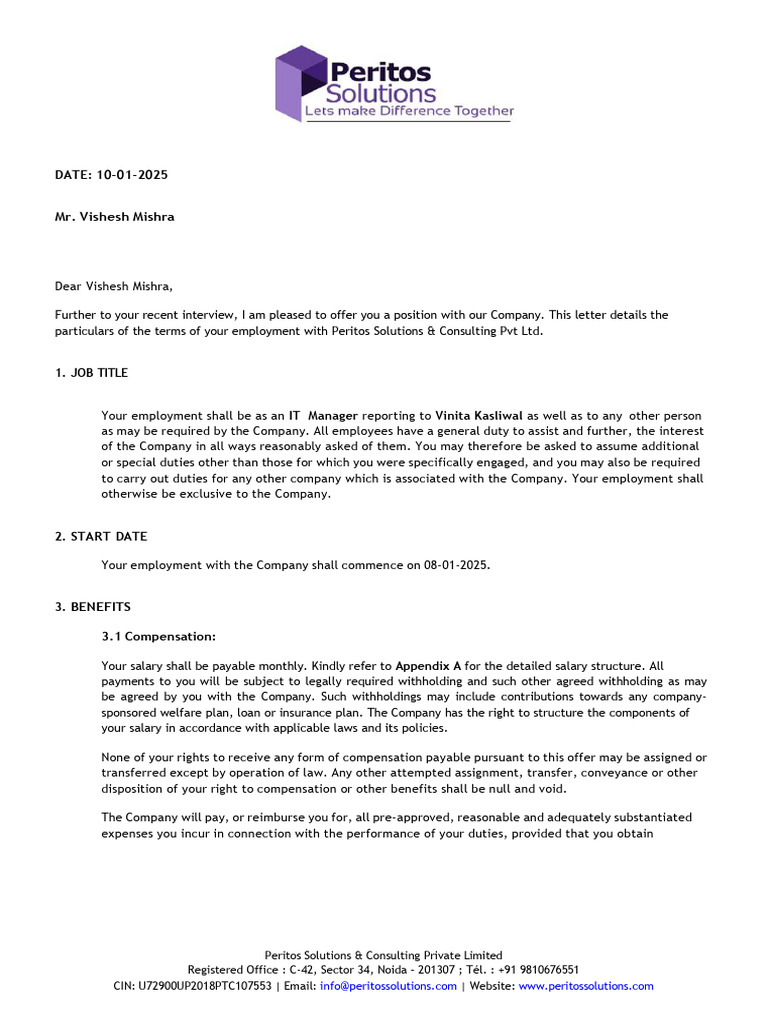 IT Manager Employment Offer Letter | PDF | Trade Secret | Legal Remedy