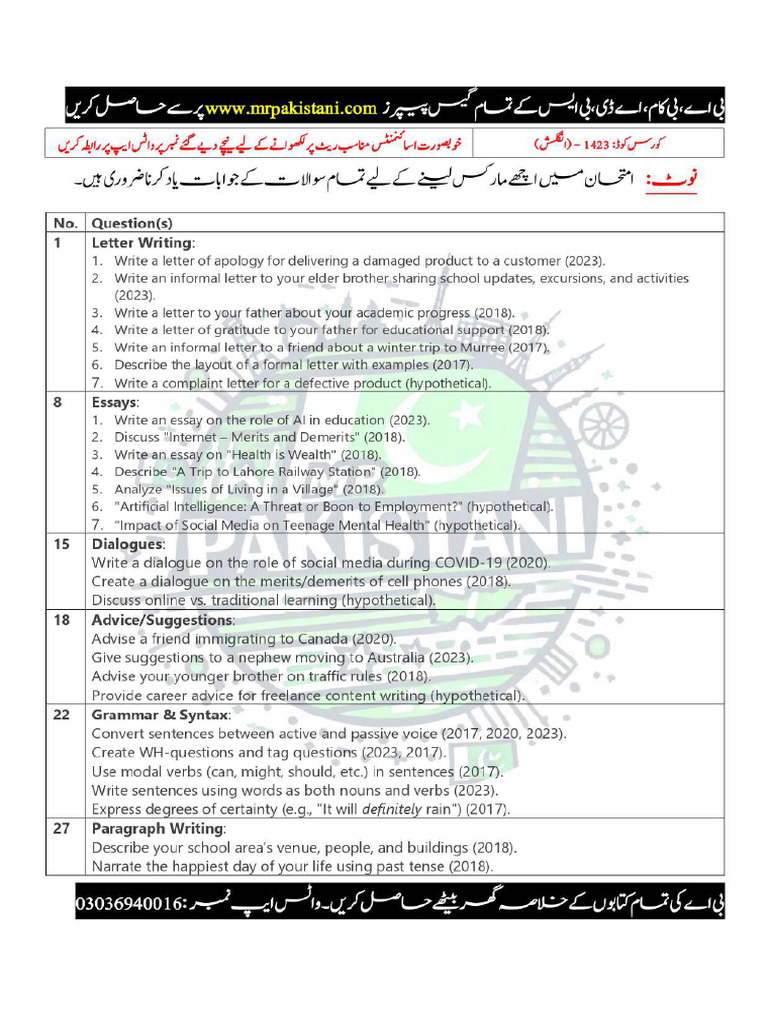 1423 Code Guess Paper | PDF