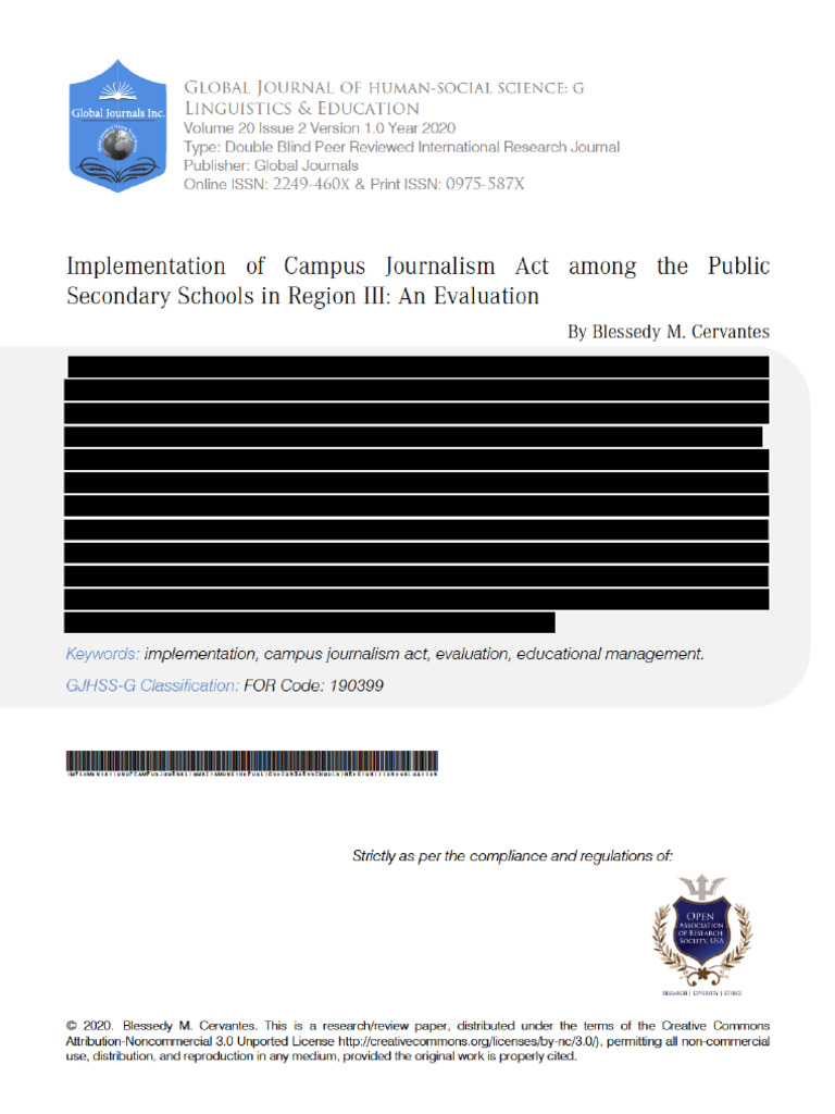 3 Implementation of Campus Journalism Redacted | PDF | Journalism
