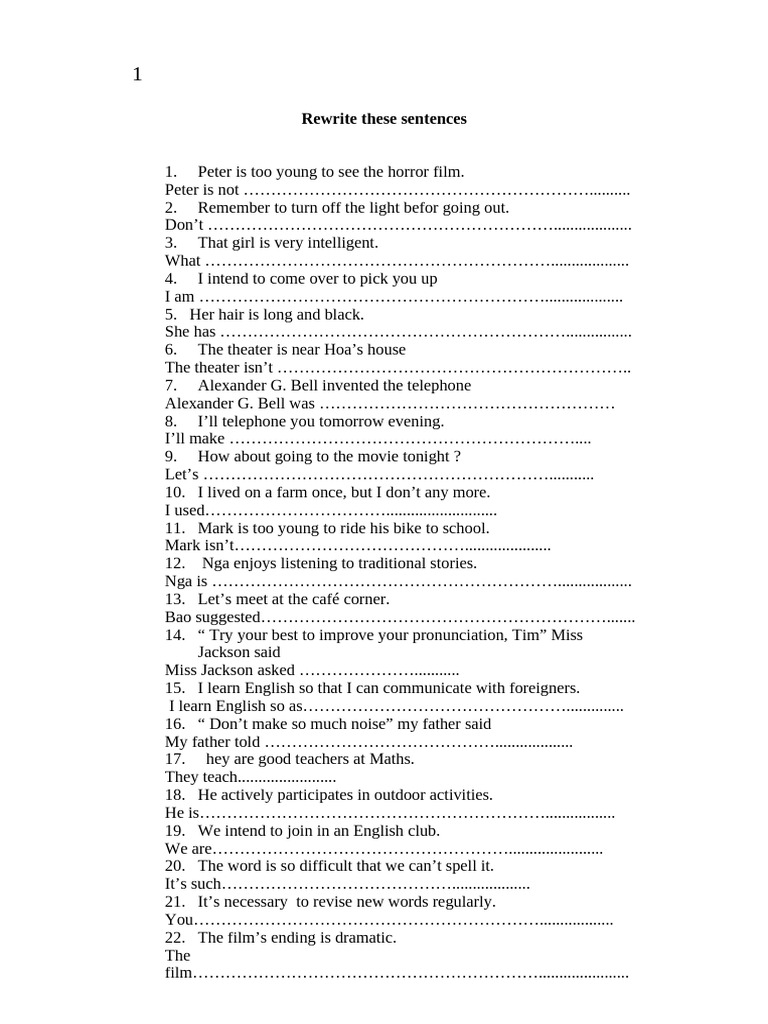 Rewrite Sentences Grade 9 | PDF