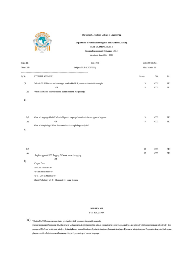 Solution NLP UT1 | PDF
