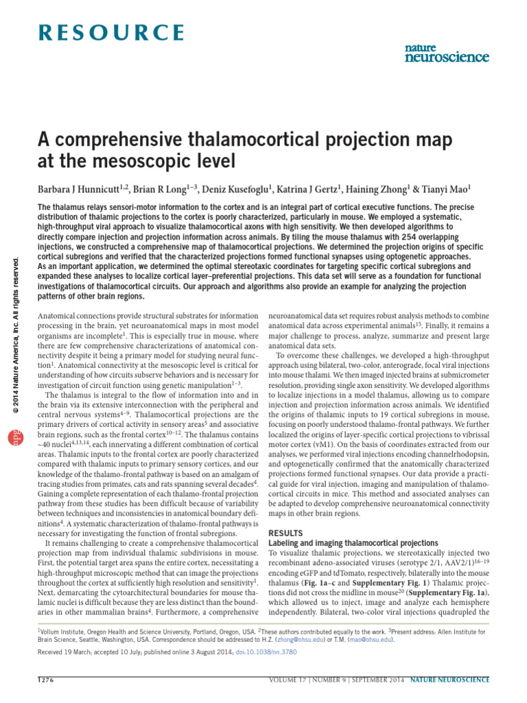 A comprehensive thalamocortical projection map at the mesoscopic level ...
