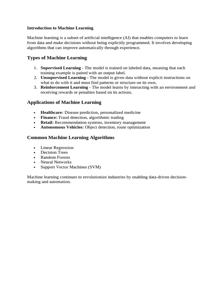 Introduction To Machine Learning | PDF