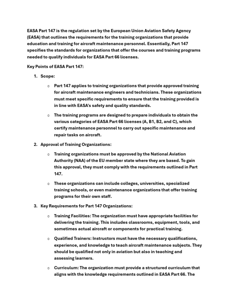 EASA Part 147 Is The Regulation Set by The European Union Aviation ...