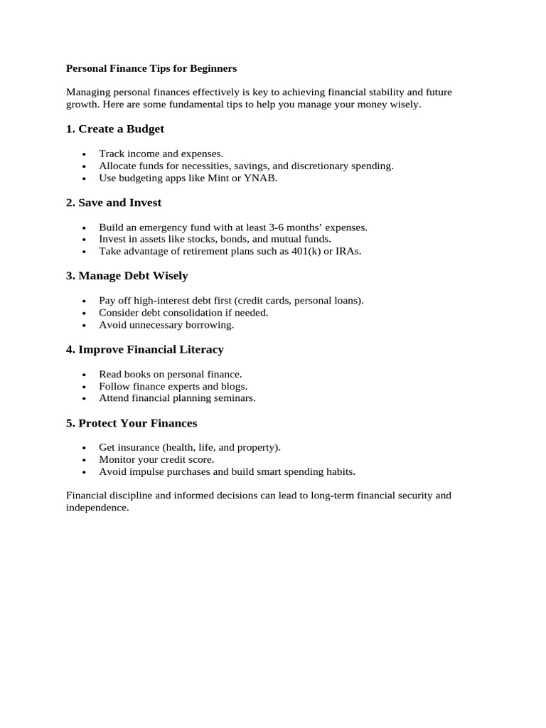Beginner's Guide to Personal Finance Tips | PDF