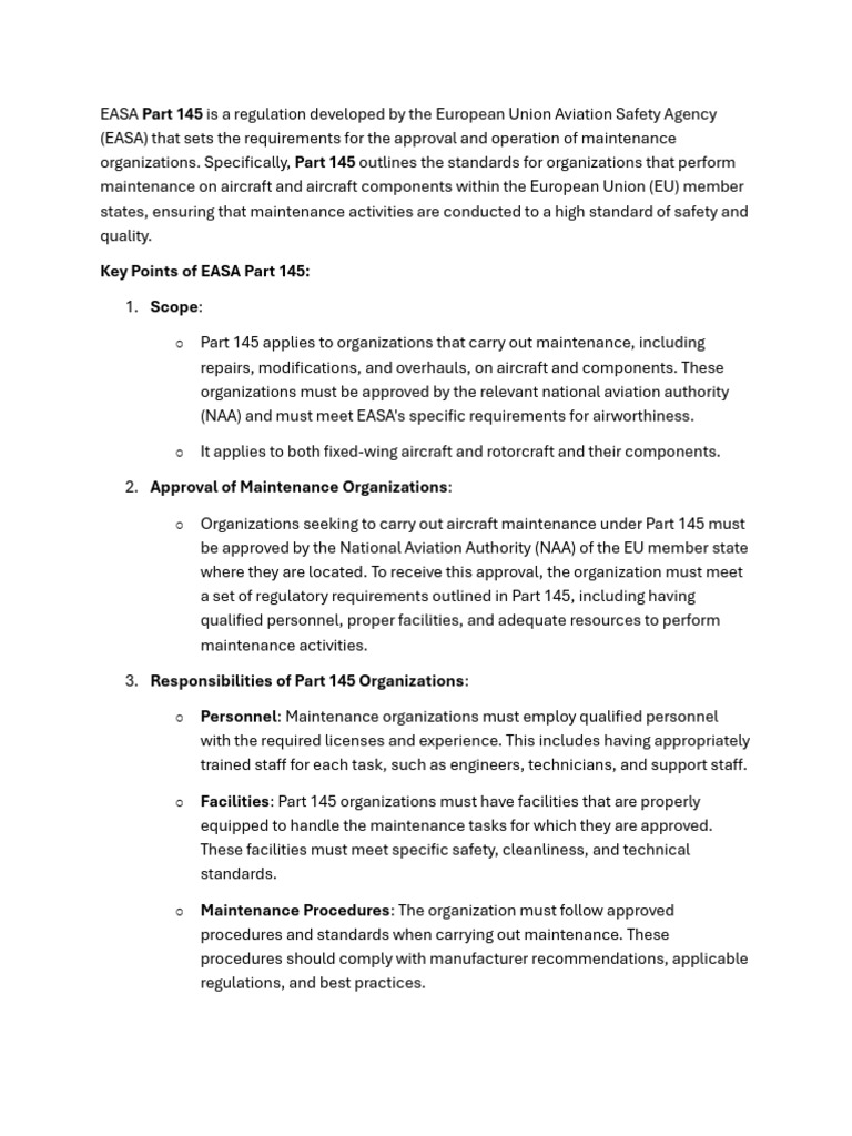 EASA Part 145 is a regulation developed by the European Union Aviation ...