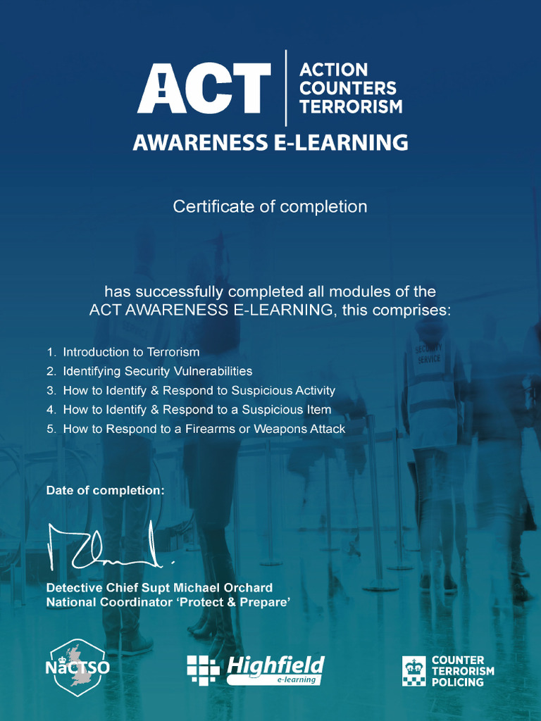 ACT E-learning - Certificate | PDF