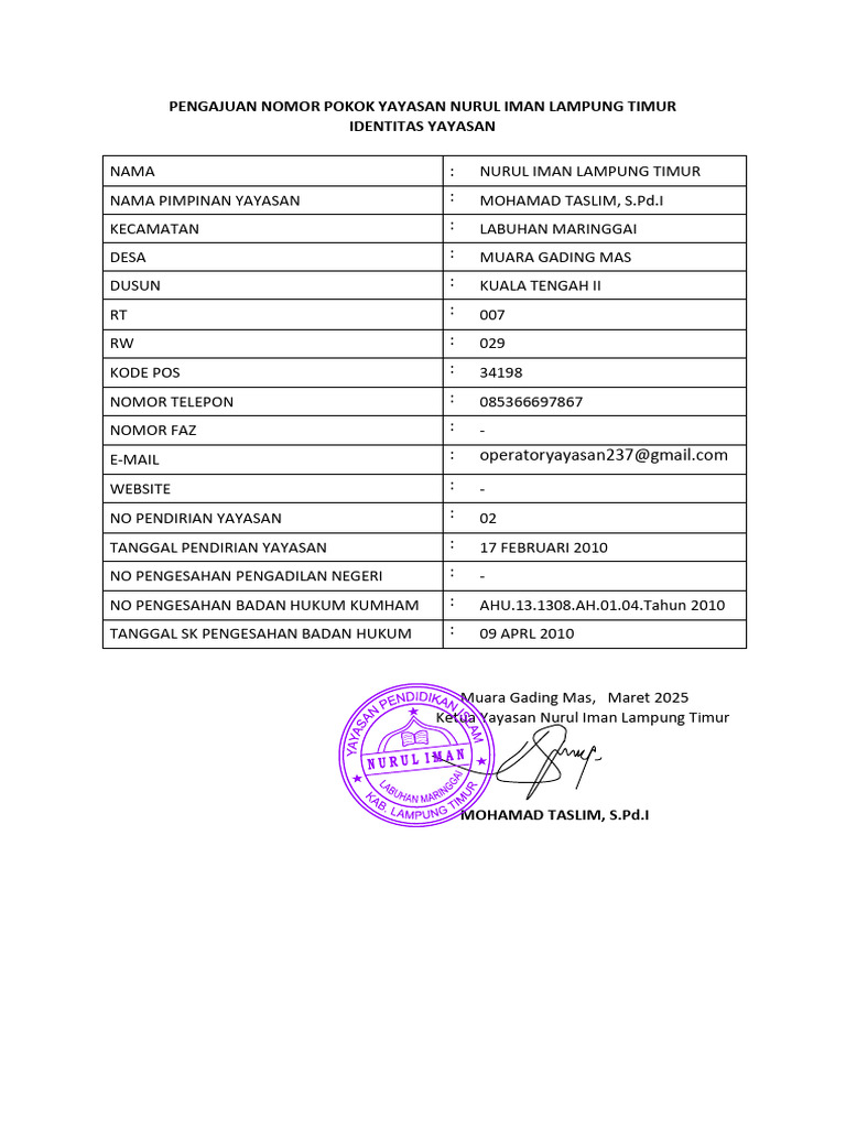 PENGAJUAN NPYP yayasan nurul iman ok | PDF