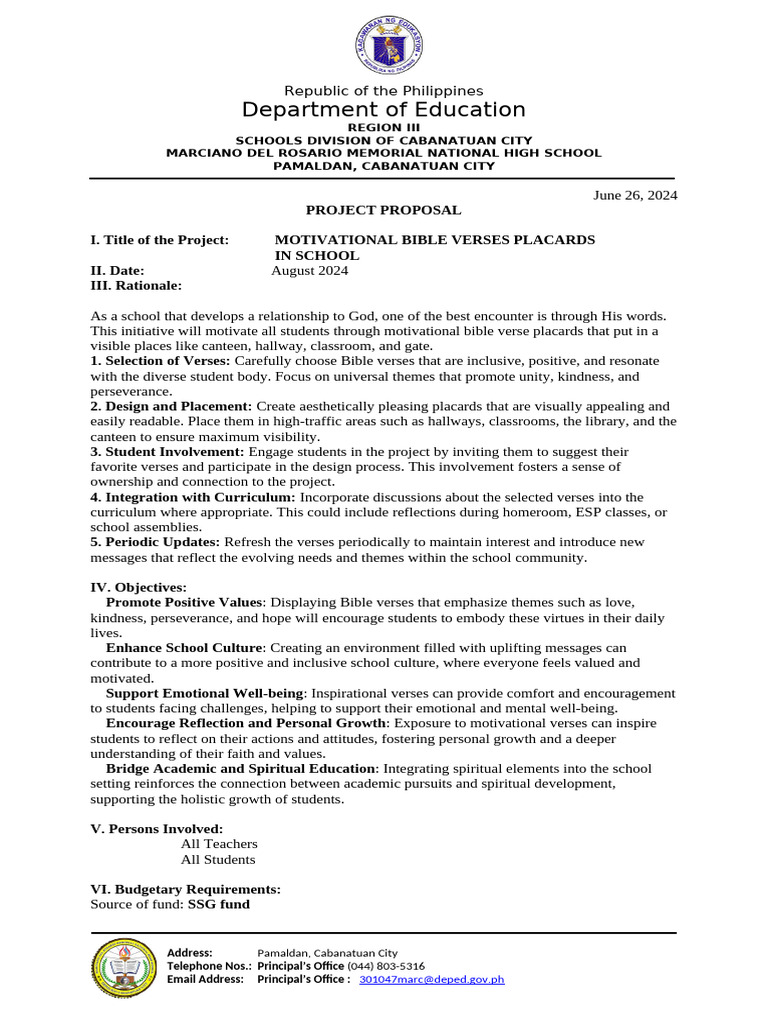 Motivational Bible Verses Placards Proposal | PDF | Learning | Cognition