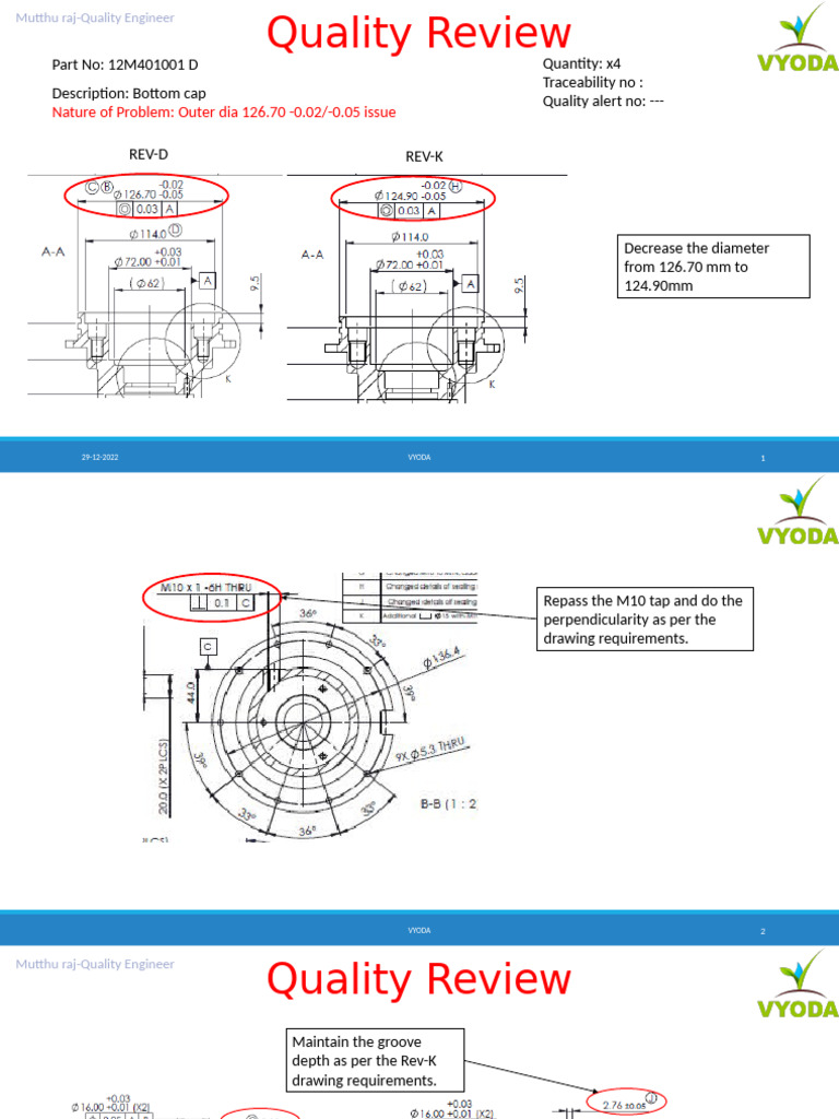 Quality Review for Part No 12M401001 D | PDF
