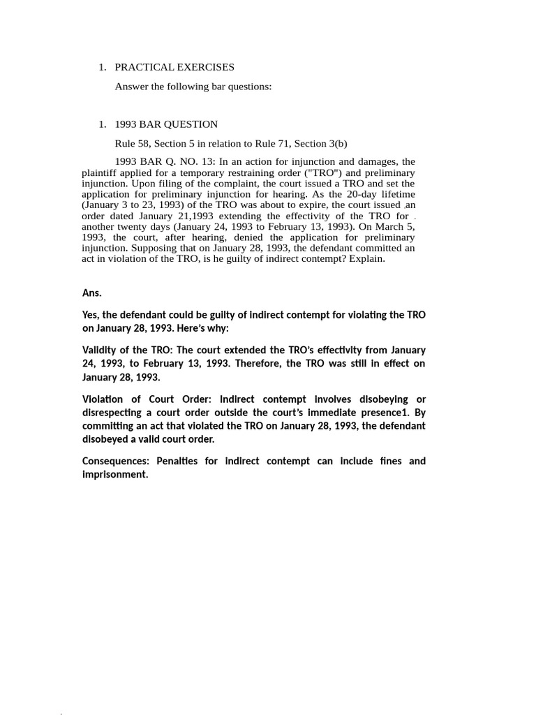 Bar Exam Questions on Injunctions | PDF | Injunction | Lawsuit