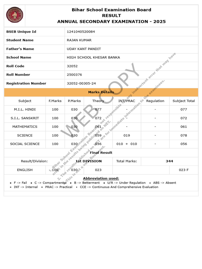 Annual Secondary Exam Result 2025 | PDF | Secondary Education | Student ...