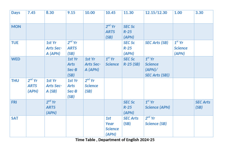 2024-25 English Department Timetable | PDF