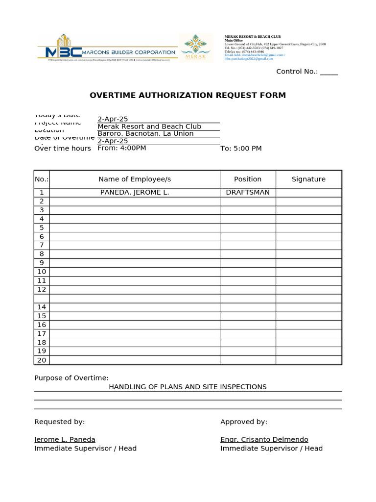 Overtime Authorization Request | PDF | Business