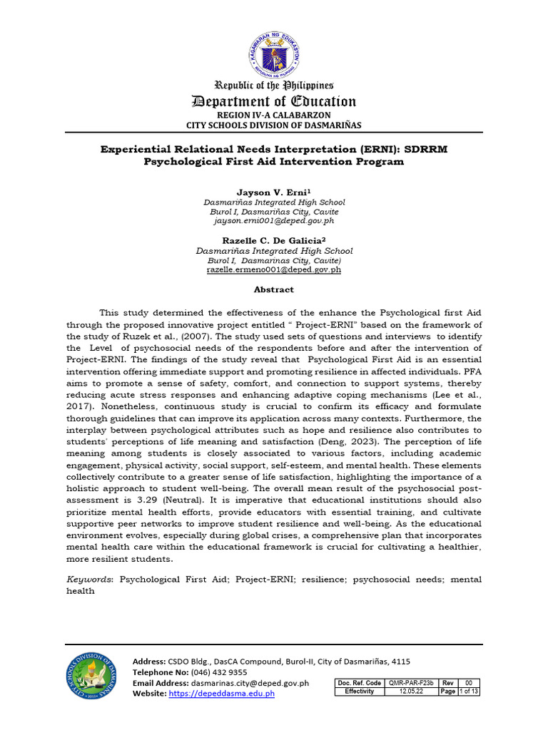 FINAL QMS PAR F23b Action Research Template | PDF | Psychological ...