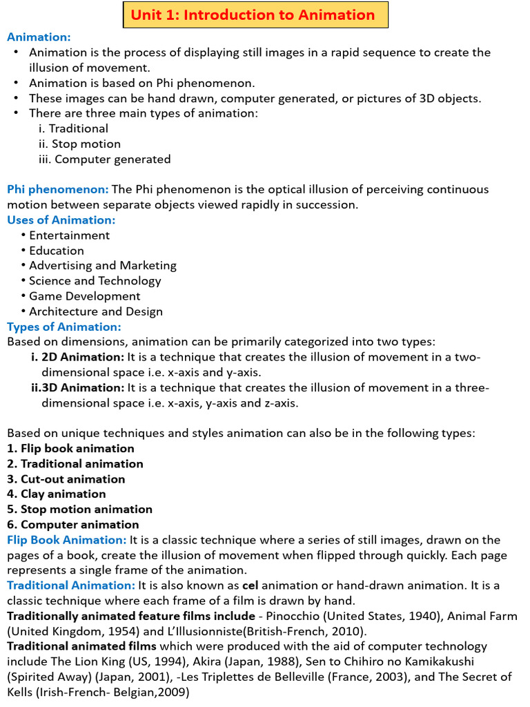 Unit 1-Introduction To Animation | PDF | Animation | 3 D Computer Graphics