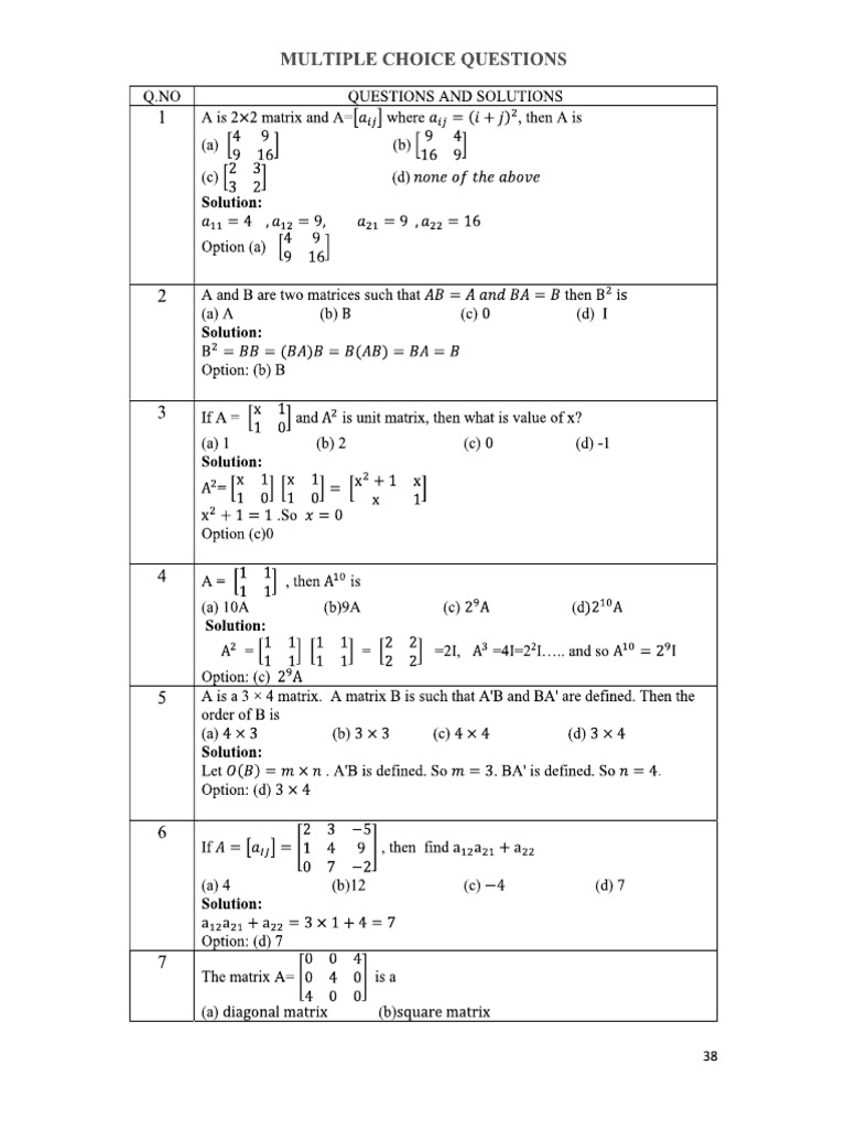 12 Maths Chapter 3 Matrices KV Material | PDF