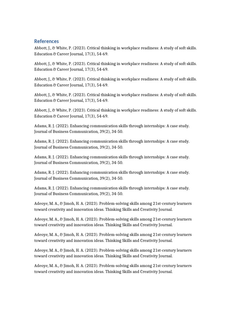 Expanded References Document | PDF | Workforce Development | Creativity