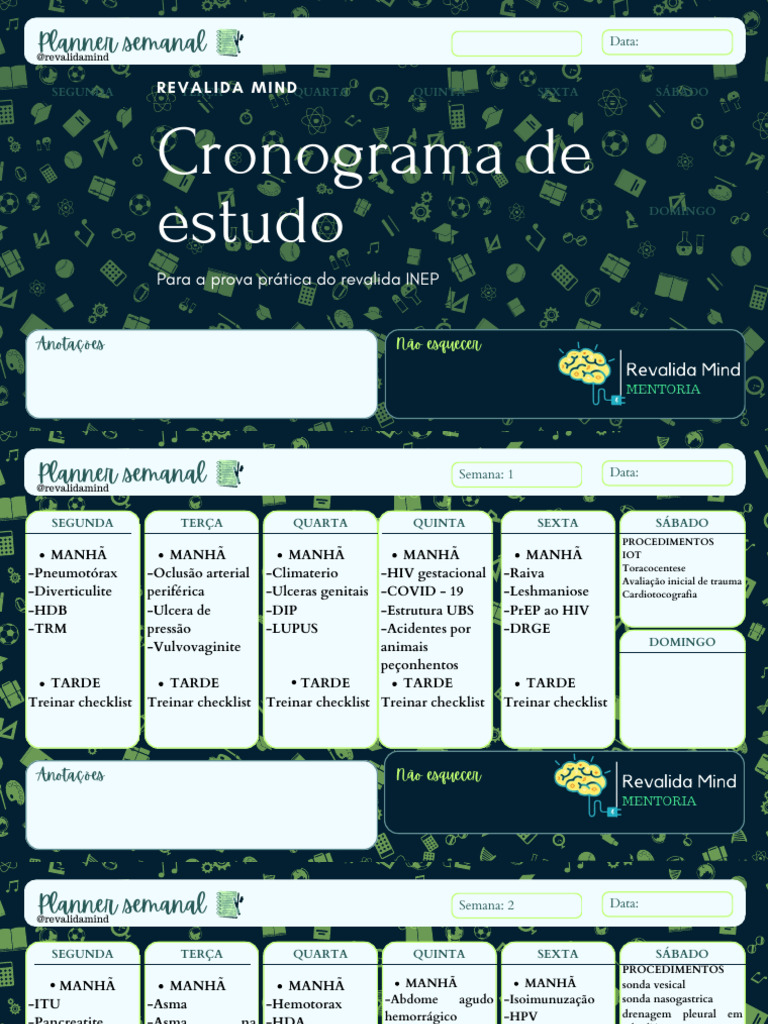 Cronograma de Estudo para A Prova Prática Do Revalida INEP - Revalida ...