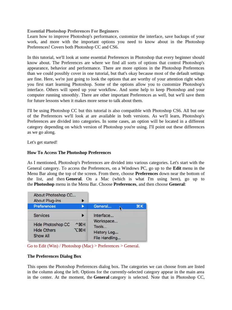 Lession 4 - Essential Photoshop Preferences For Beginners | PDF | Adobe ...