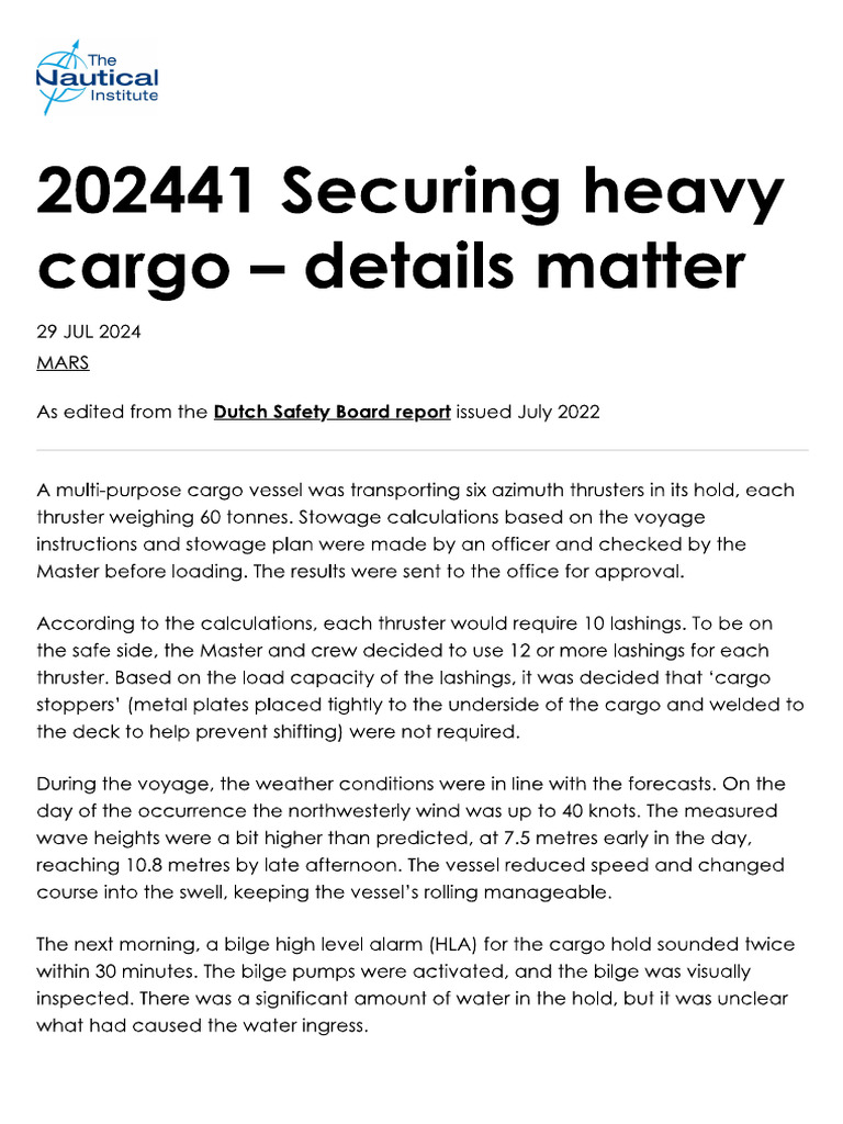 Securing Heavy Cargo - Details Matter | PDF