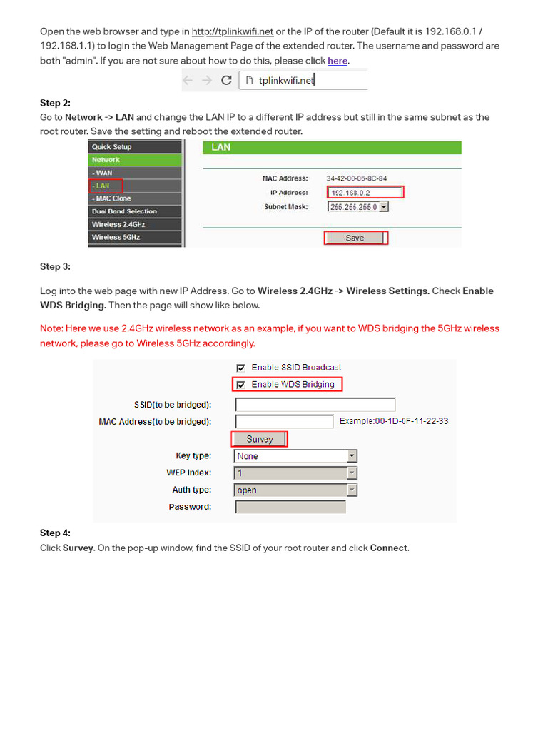 How To Configure WDS Bridging On TP-Link Dual Band Routers (Green UI) - 2 | PDF