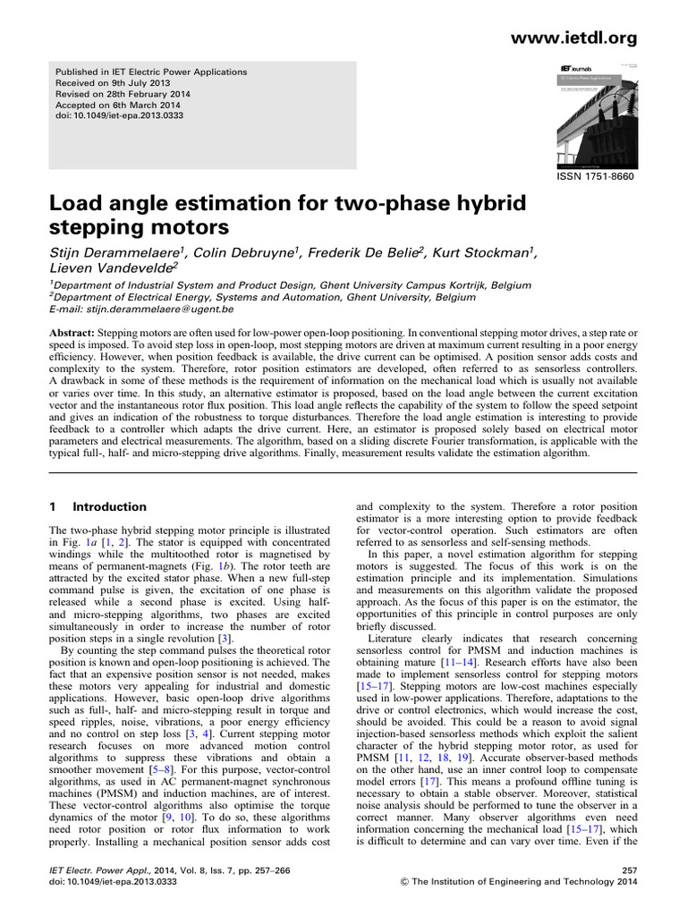 Derammelaere2014 - Load Angle Estimation For Two Phase Hybrid Stepping ...