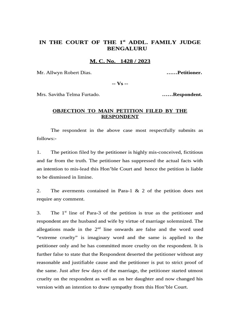 Obj. to M. P. & I.A. for Int. Mainte. Savitha Furtode | PDF | Affidavit | Expense