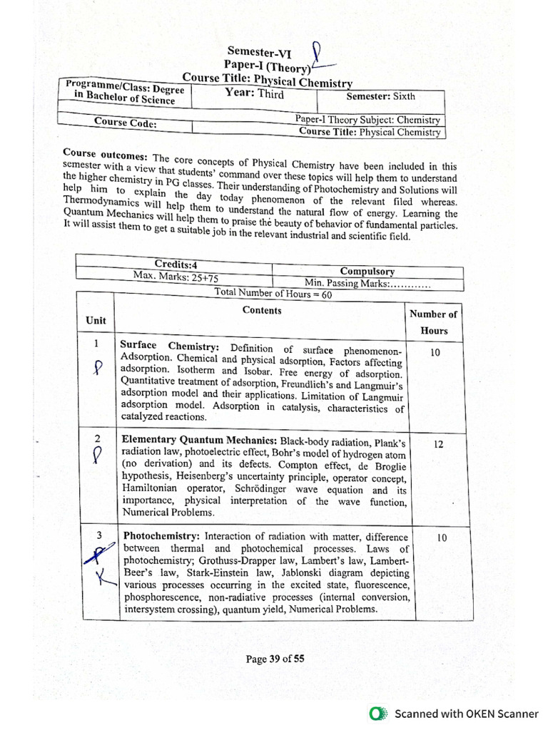 Physical Chemistry 1 Paper Bsc6 Sem | PDF