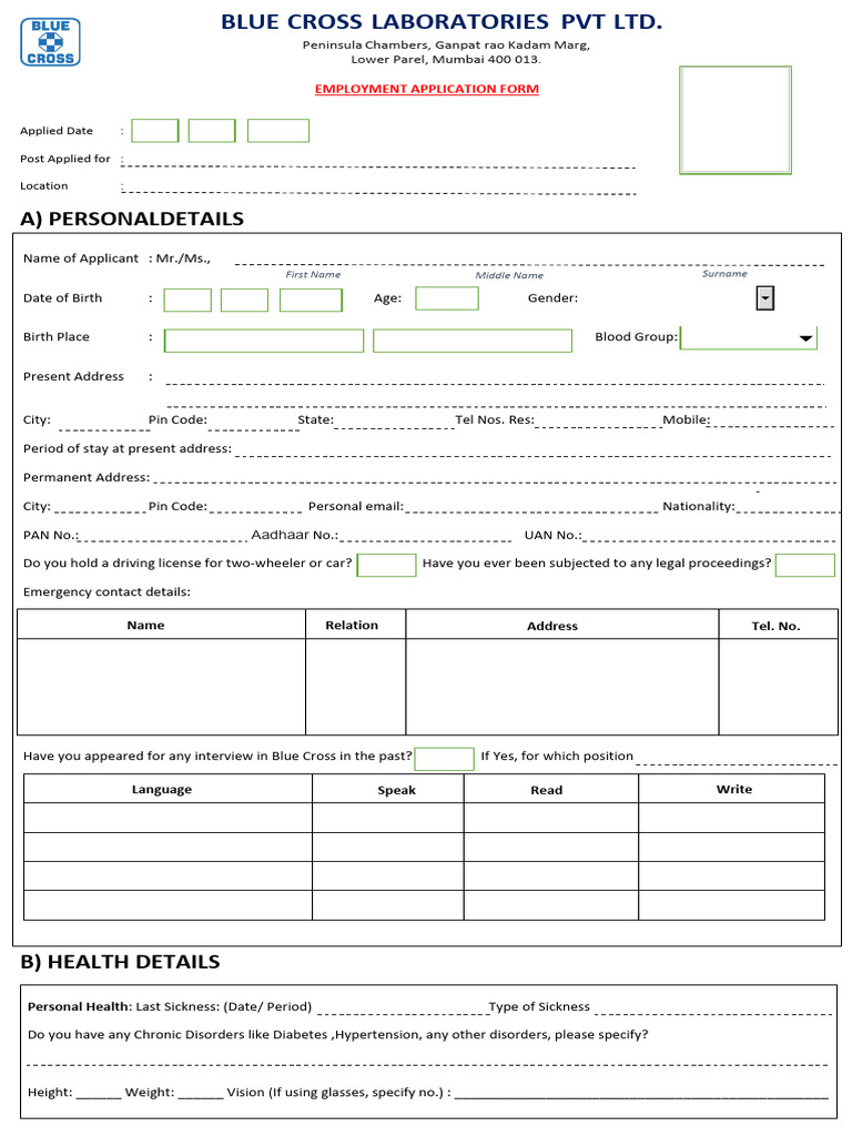 Employment Application Form | PDF